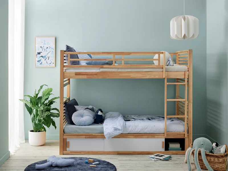 Rio King Single Bunk Bed with Storage | Natural Hardwood Frame