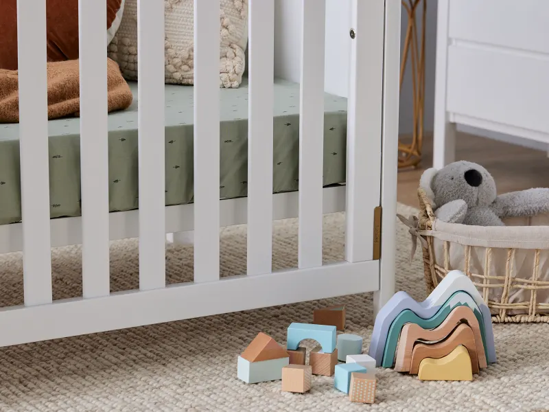 Aster 2PCE Hardwood Convertible Cot & Changing Table Set | White