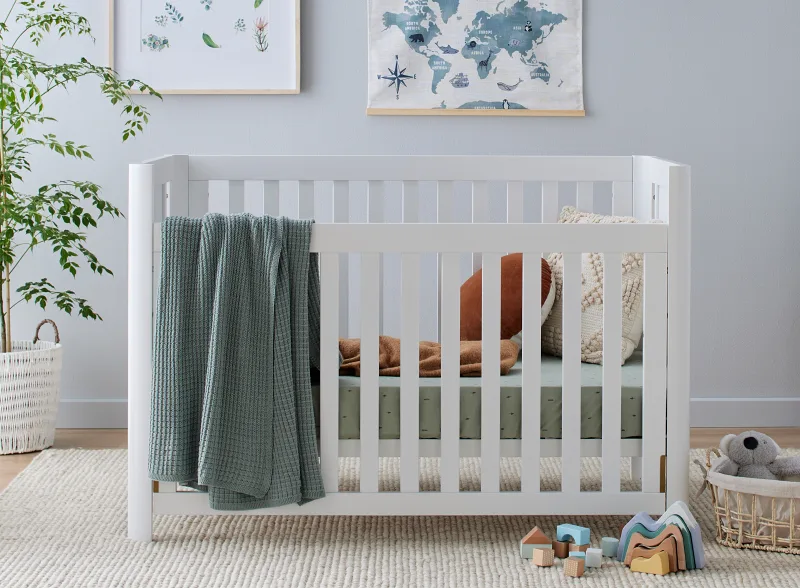 Aster 2PCE Hardwood Convertible Cot & Changing Table Set | White