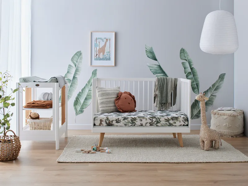 Rio 3PCE Hardwood Cot & Changing Table Set | White & Natural