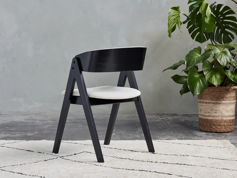 Gaudo Hardwood Dining Chair | Black | Beige Fabric